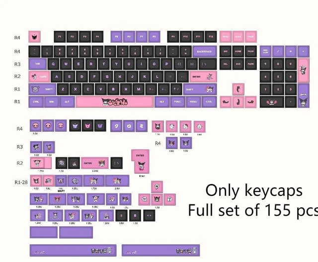 155keys Sanrio Kuromi Keycaps Pbt Five Sides Thermal Sublimation ...