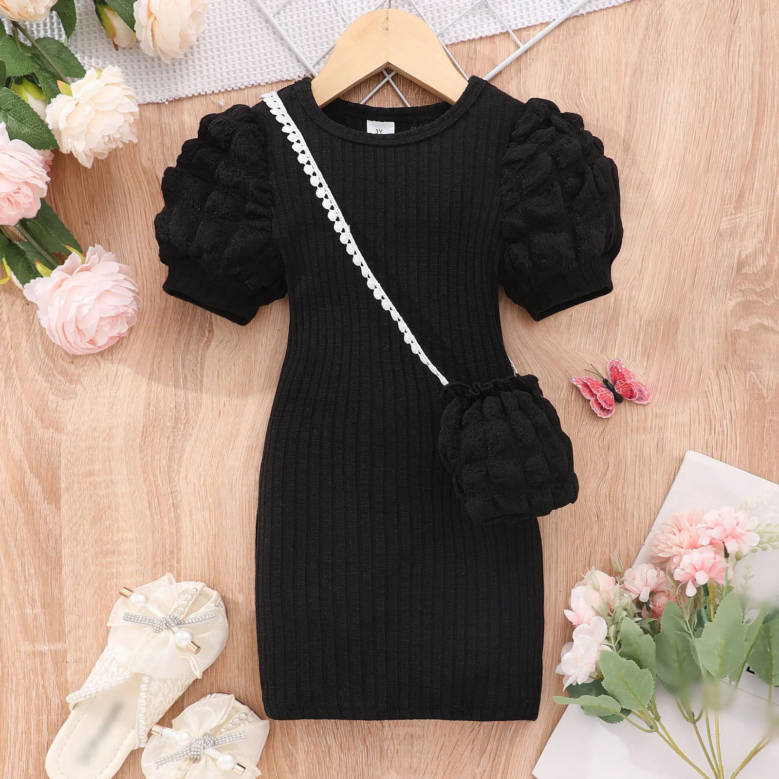 2024-Midi-Dress-Kids-Girl-Clothes-Summer-Short-Sleeve-Baby-Girl-Bodycon ...