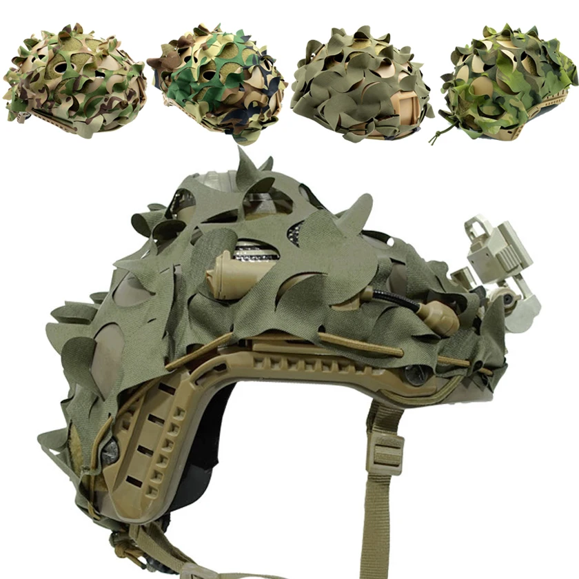 Tactical-3D-Camo-Net-Airsoft-Helmet-Cover-Laser-Cut-Drawstring-Helmet ...