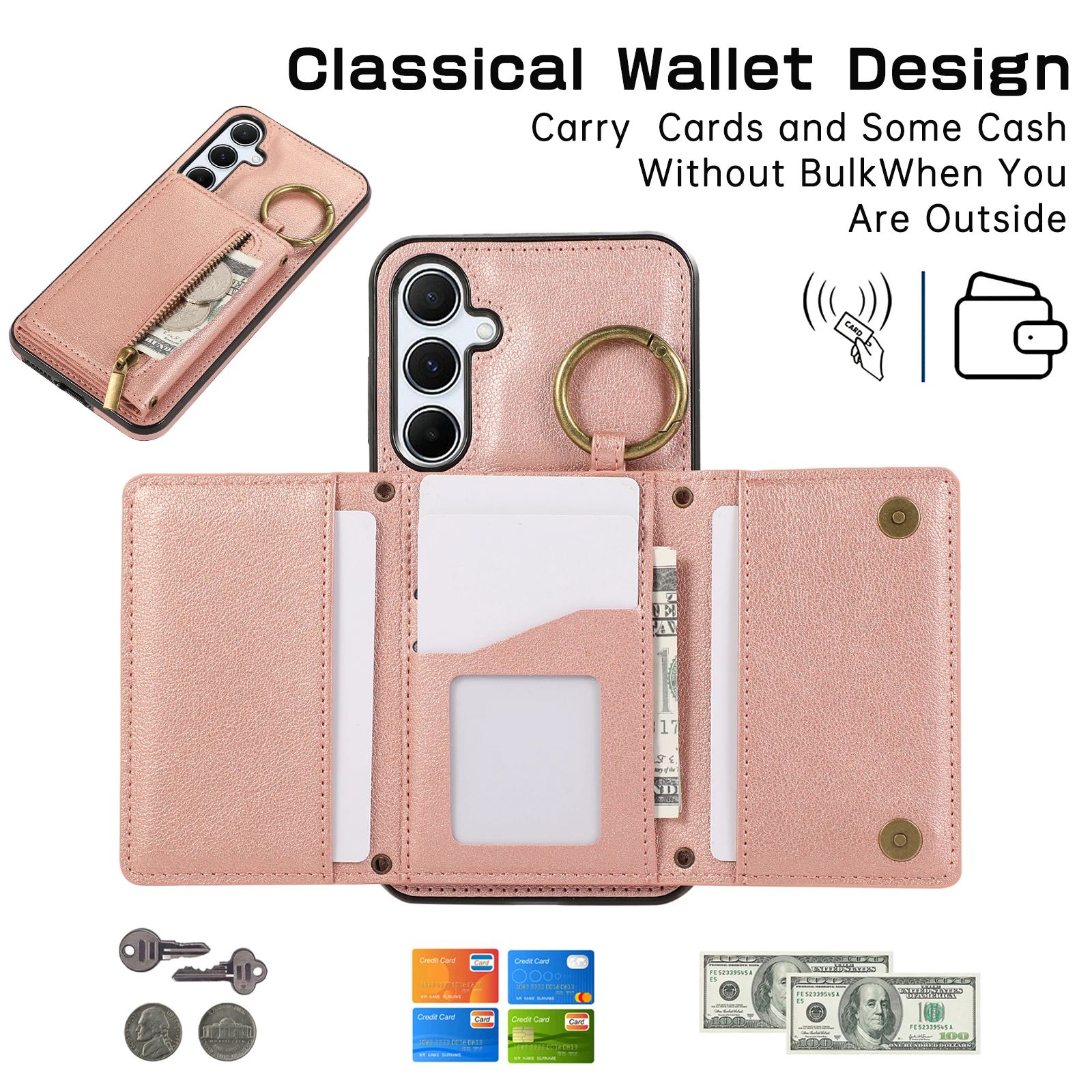 Elegant Leather Crossbody Wallet Case with Zipper and Card Slot for ...