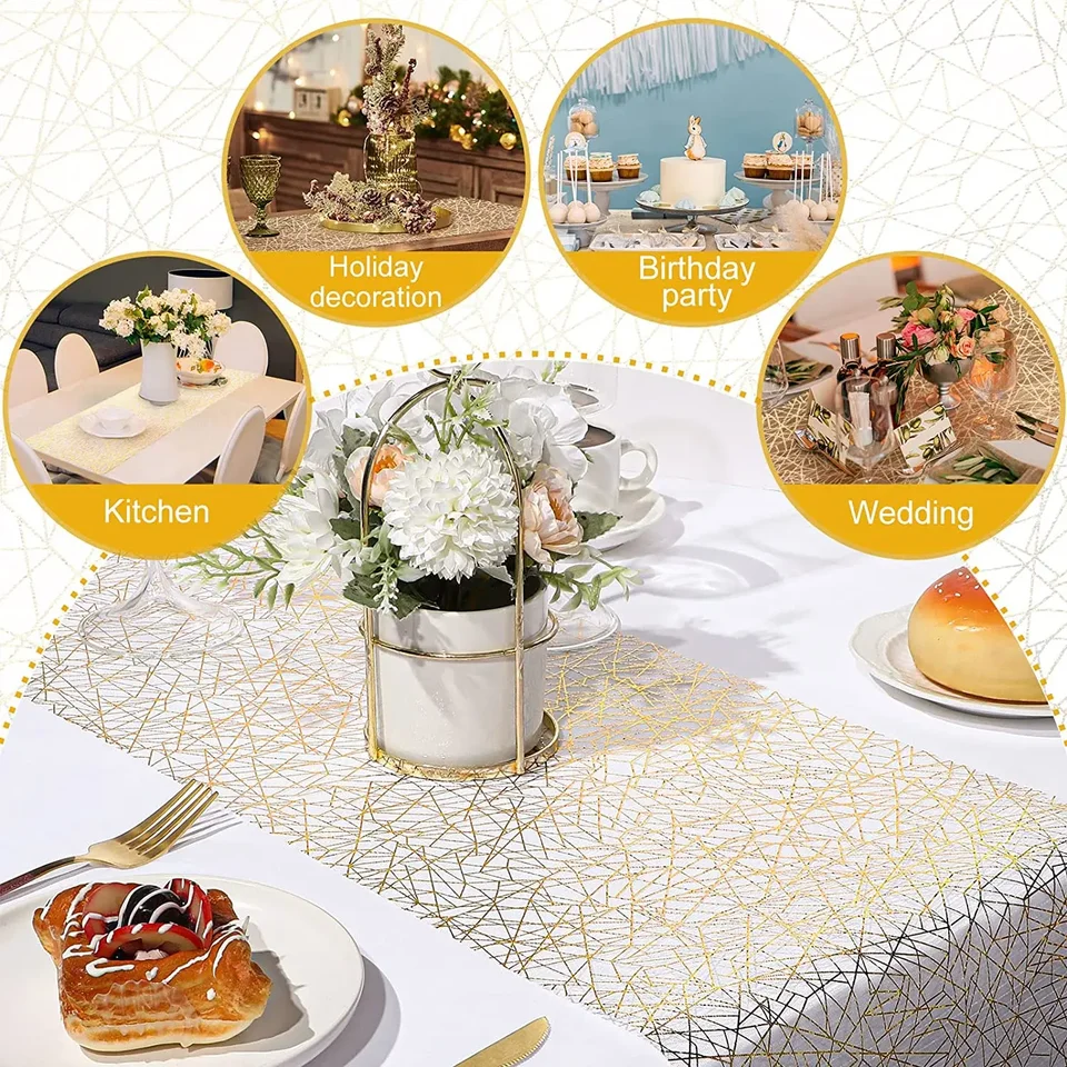 Table Runner Gold Sparkle Metallic Gold /Silver Sequin Glitter Metallic ...