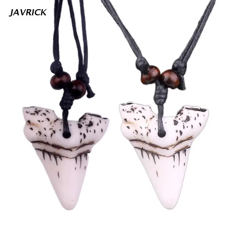 Plastic Imitation Bone Shark Carving Tooth Necklace for Boys Mens Beach ...