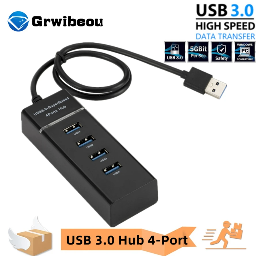 USB 3.0 Hub 4-Port High-Speed USB Splitter for Hard Drives USB Flash ...