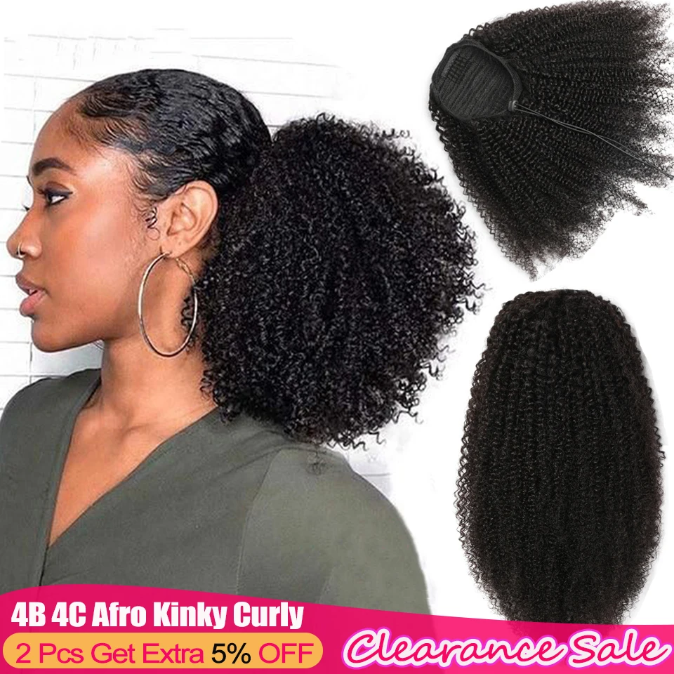 Afro Kinky Curly Drawstring Ponytail Mongolian Kinky Curly Wrap Around ...