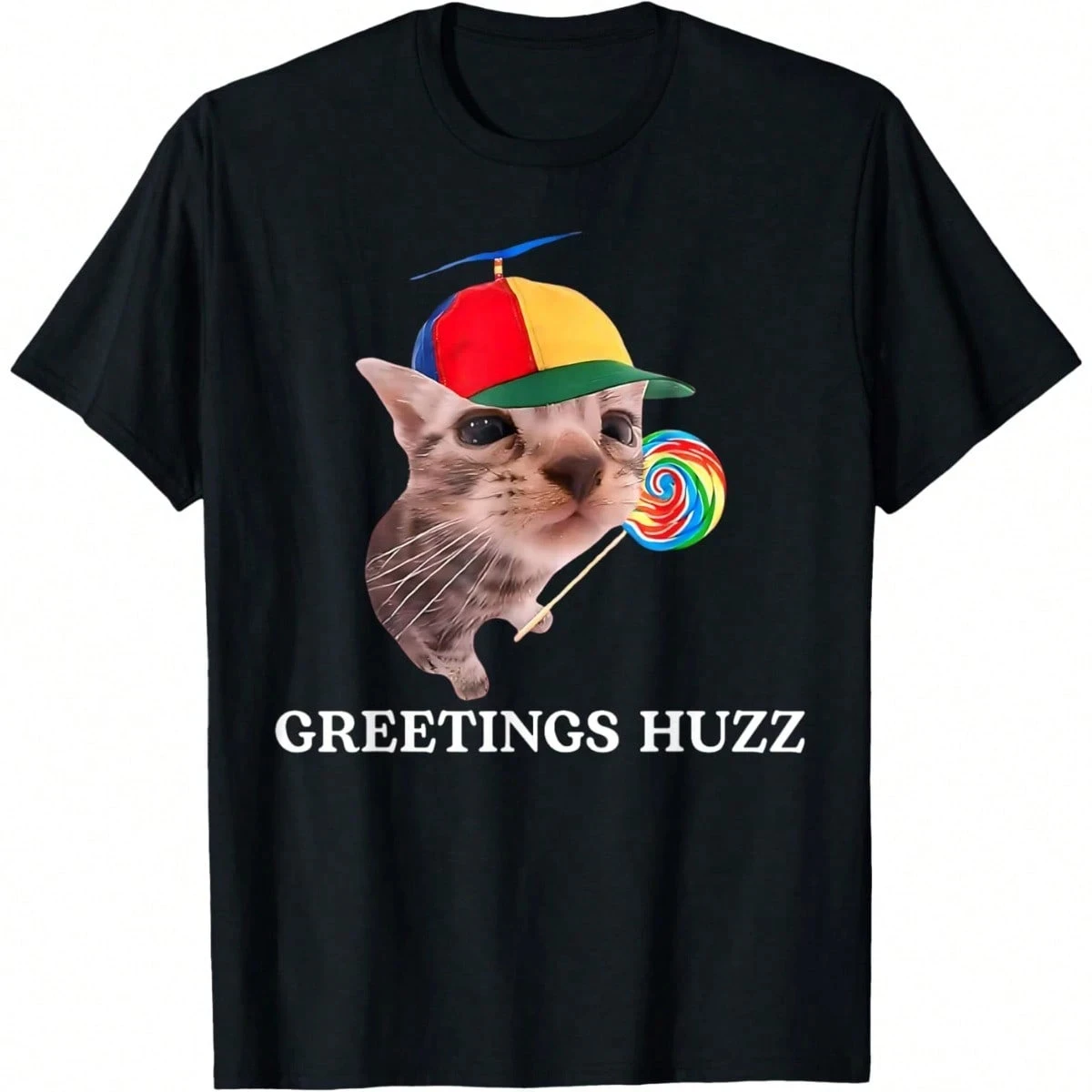 Greetings Huzz Funny T-Shirt, Humor Shirt For Cat Lover, Short Sleeve ...