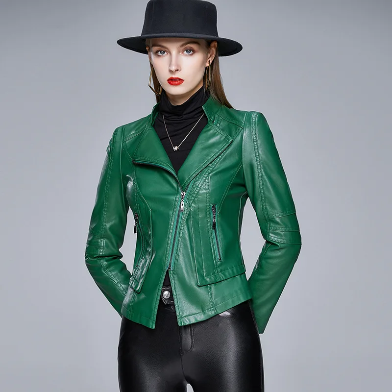 PinkyIsBlack Spring Autumn Leather Jacket Women Slim Fit PU Leather ...