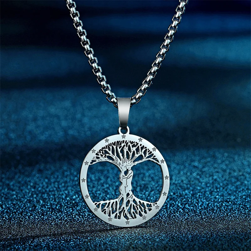Stainless Steel Tree Of Life Pendant Snake Chain Tree Necklace Women ...