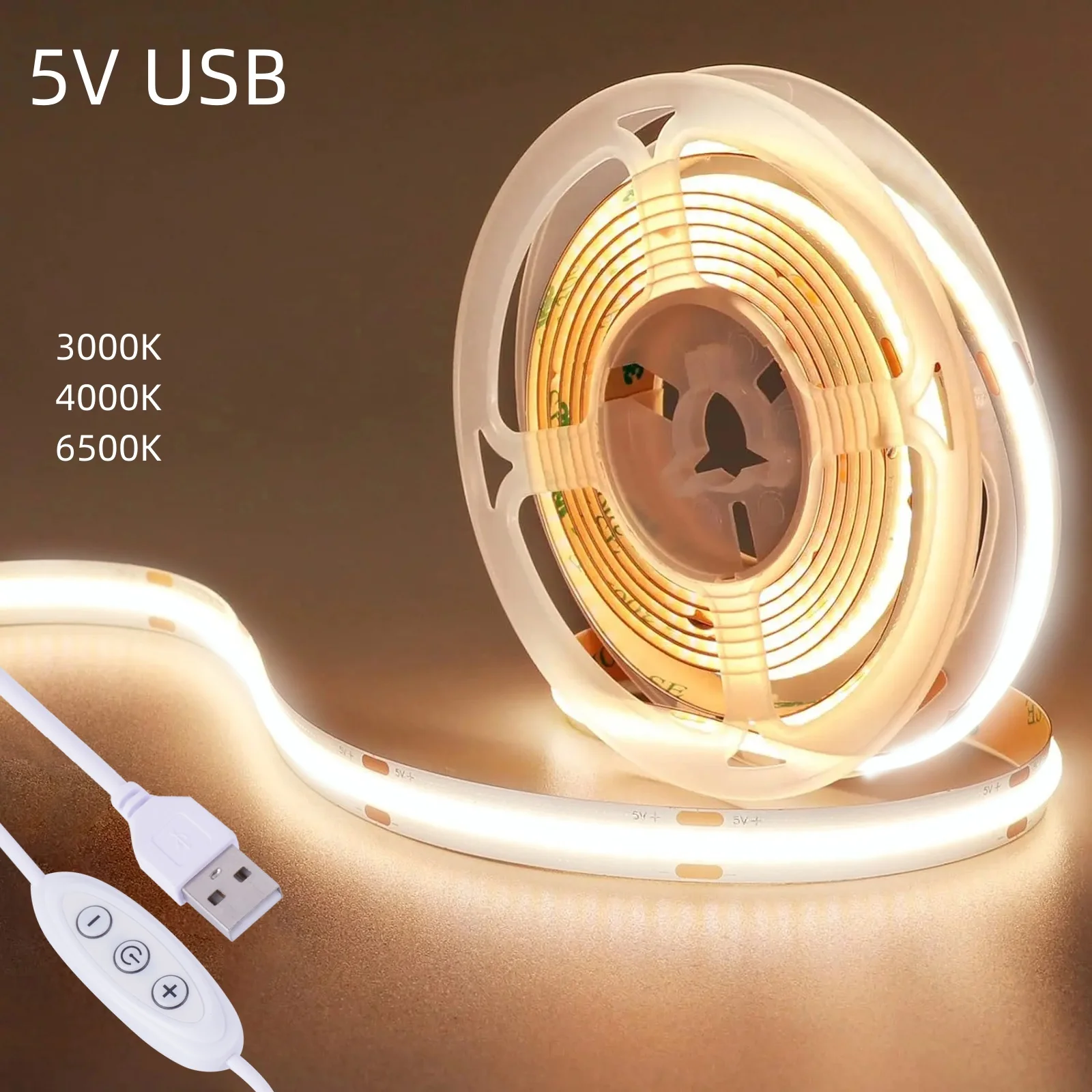 5V USB LED Strip Warm White COB LED Light Strips for TV Backlight ...