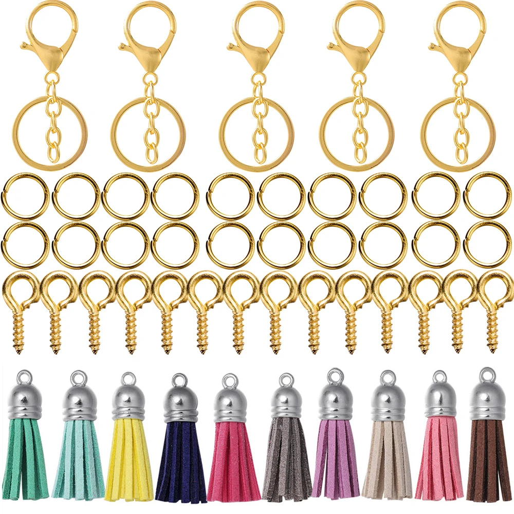 65pcs-Set-Keychain-Set-Key-Chain-Key-Ring-Colorful-Leather-Tassel ...
