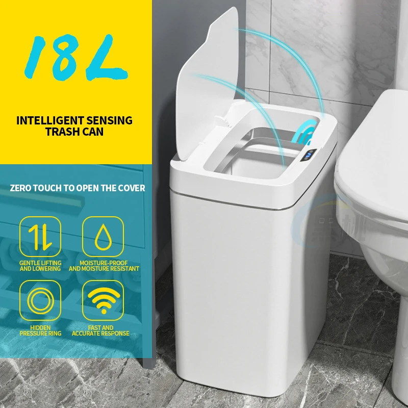 New-Smart-Sensor-Trash-Can-Bathroom-Garbage-Bucket-Automatic-Waterproof ...