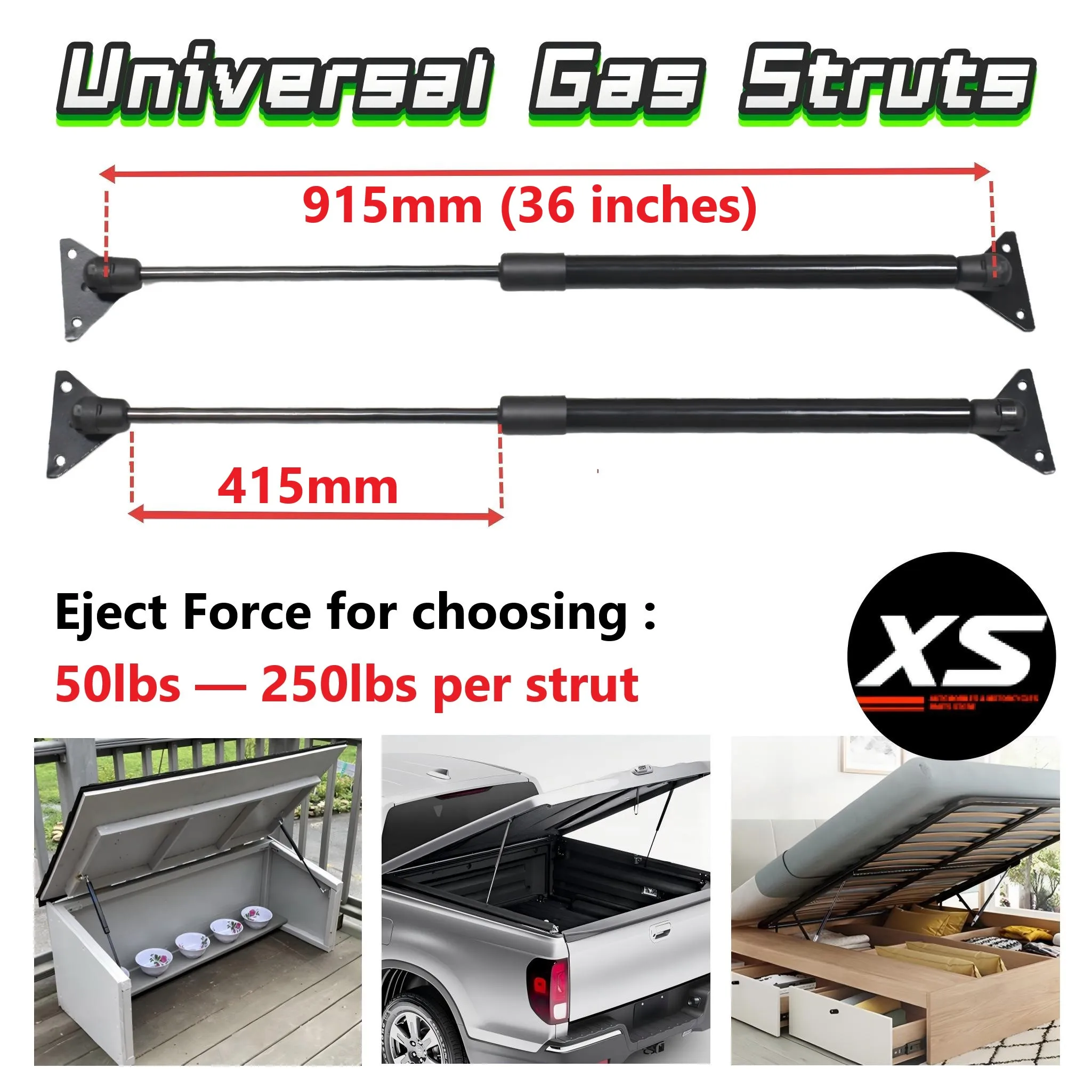 36Inches 50lbs-250lbs 2PCS Gas Struts With Mounting Brackets For Bed ...