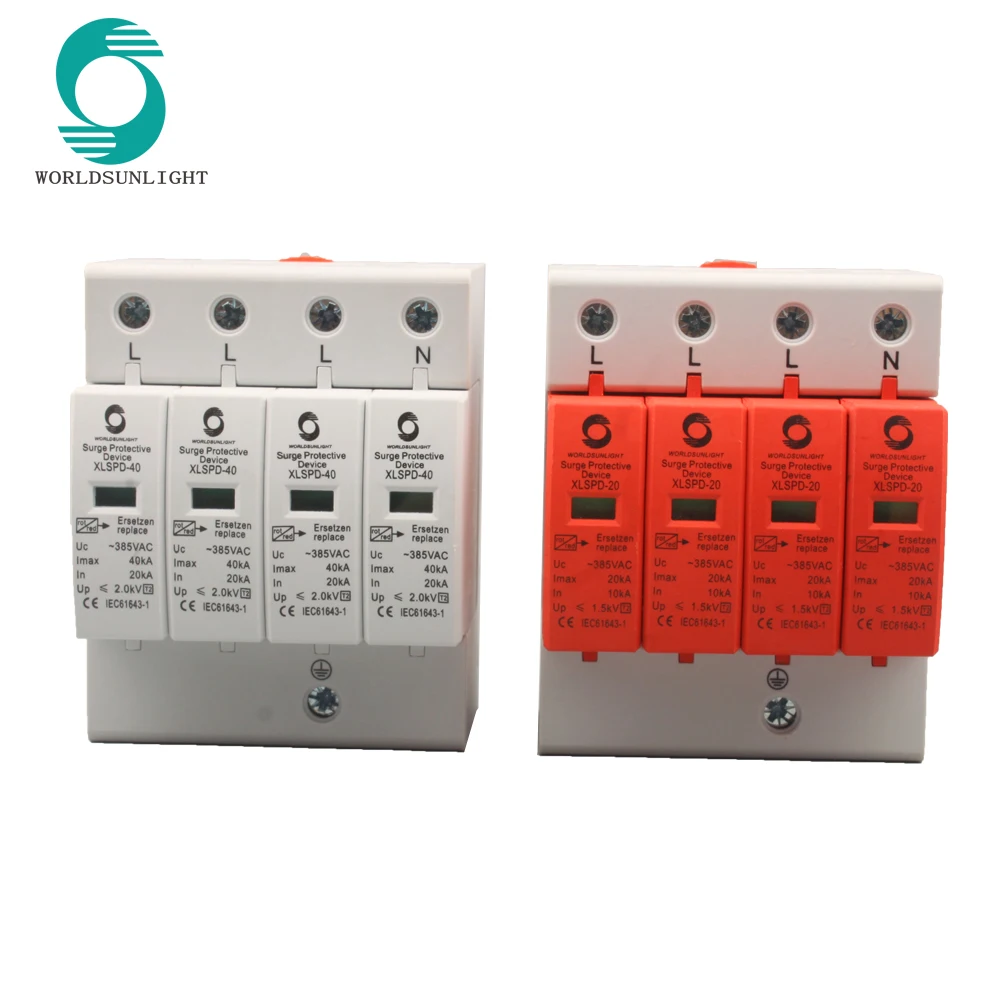 AC SPD Din rail 20KA 40KA 30KA 60KA 2P 4P 385V House Lightning Surge Protector Protect ...