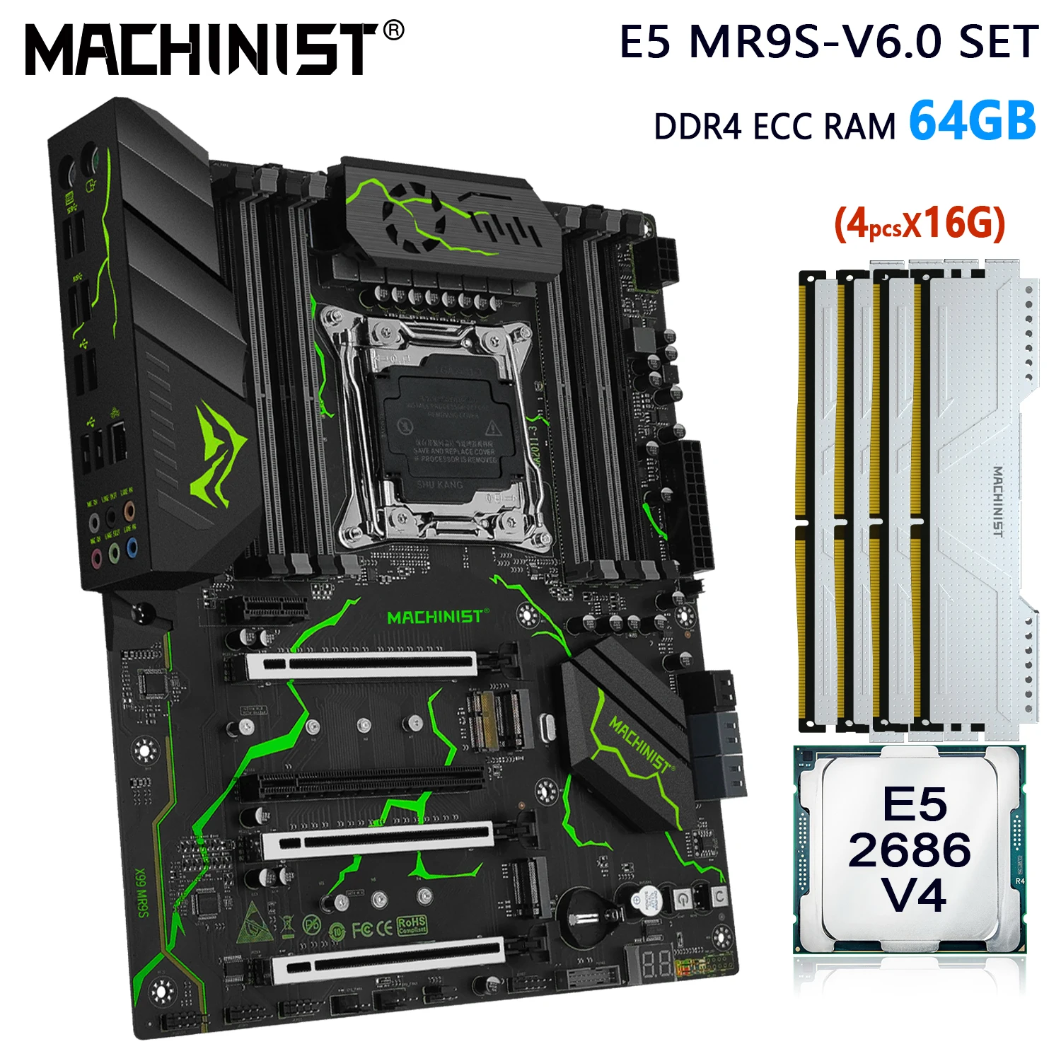 Machinist X99 Motherboard Lga 2011 3 Set Kit Xeon E5 2686 V4 Cpu 64gb 4