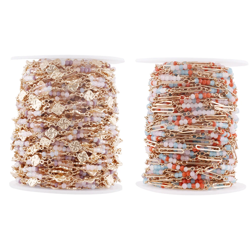 Cadena de eslabones con cuentas de cristal para mujer, cadena de cobre ...