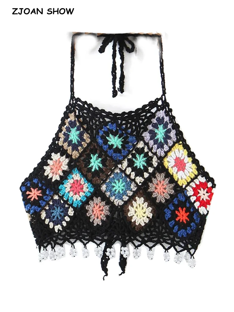 2022 BOHO Halter Collar Handmade Hollow Out Flower Crochet Camisole ...
