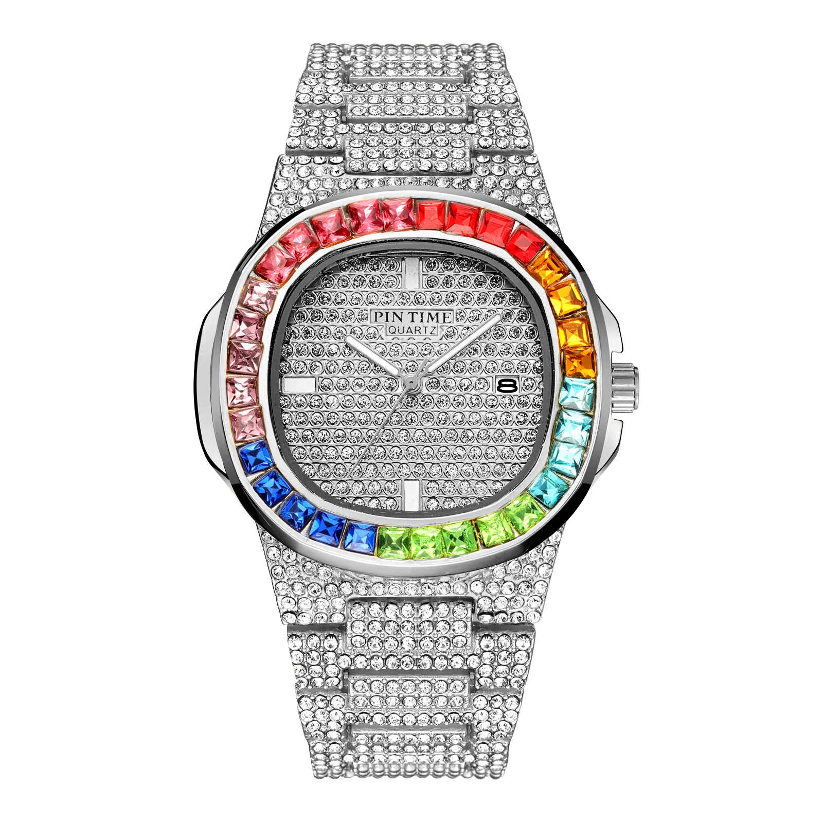 PINTIME 2022 Men Crystal Watch Top Brand Luxury Hip Hop Iced Out ...