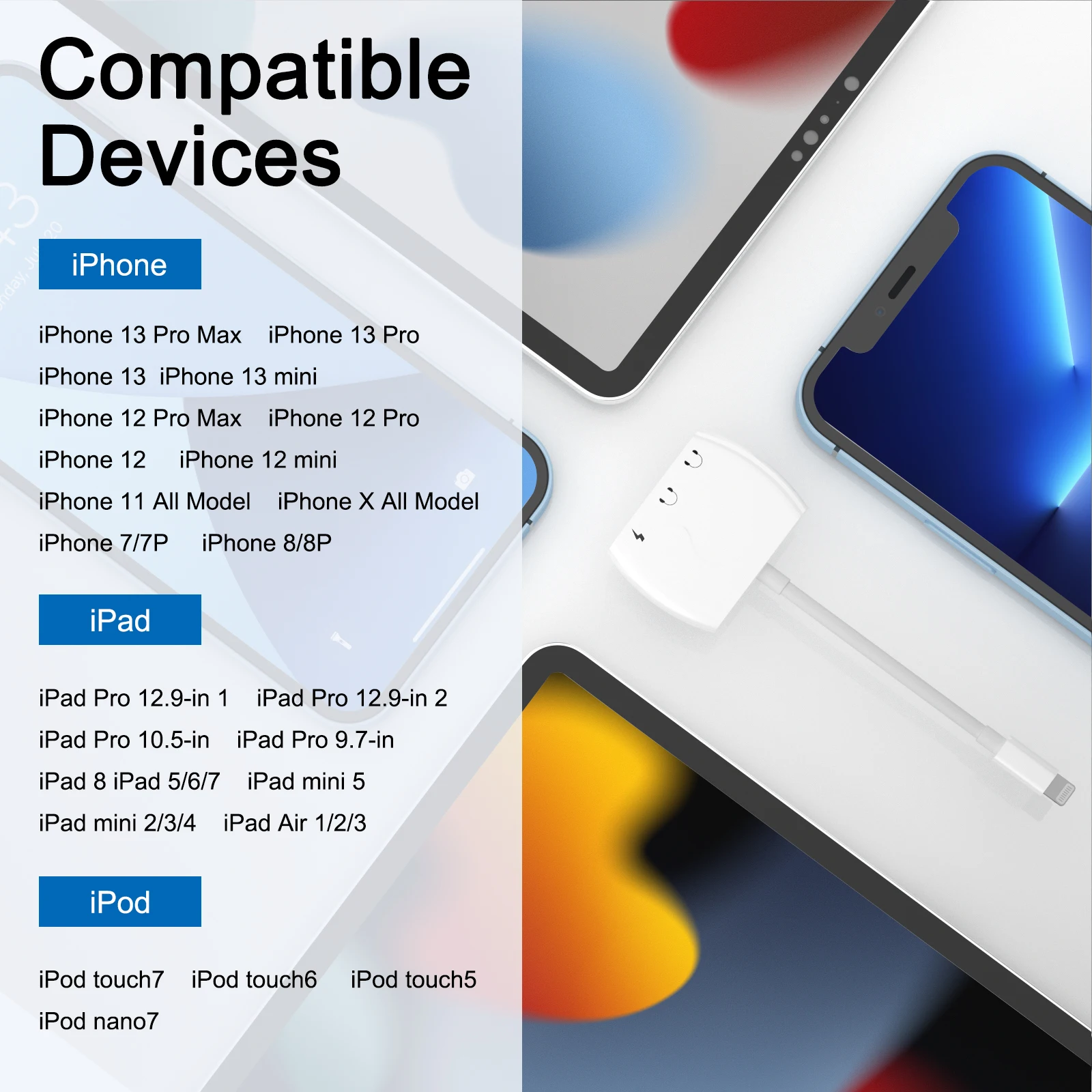 Lightning iPhone to Dual 3.5mm Aux Audio Headphone/Earphone Jack ...