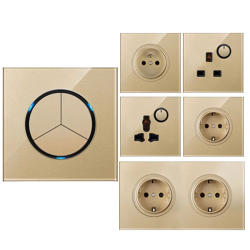 Eu-gold-tempered-glass-round-button-light-switch-with-LED-indicator ...