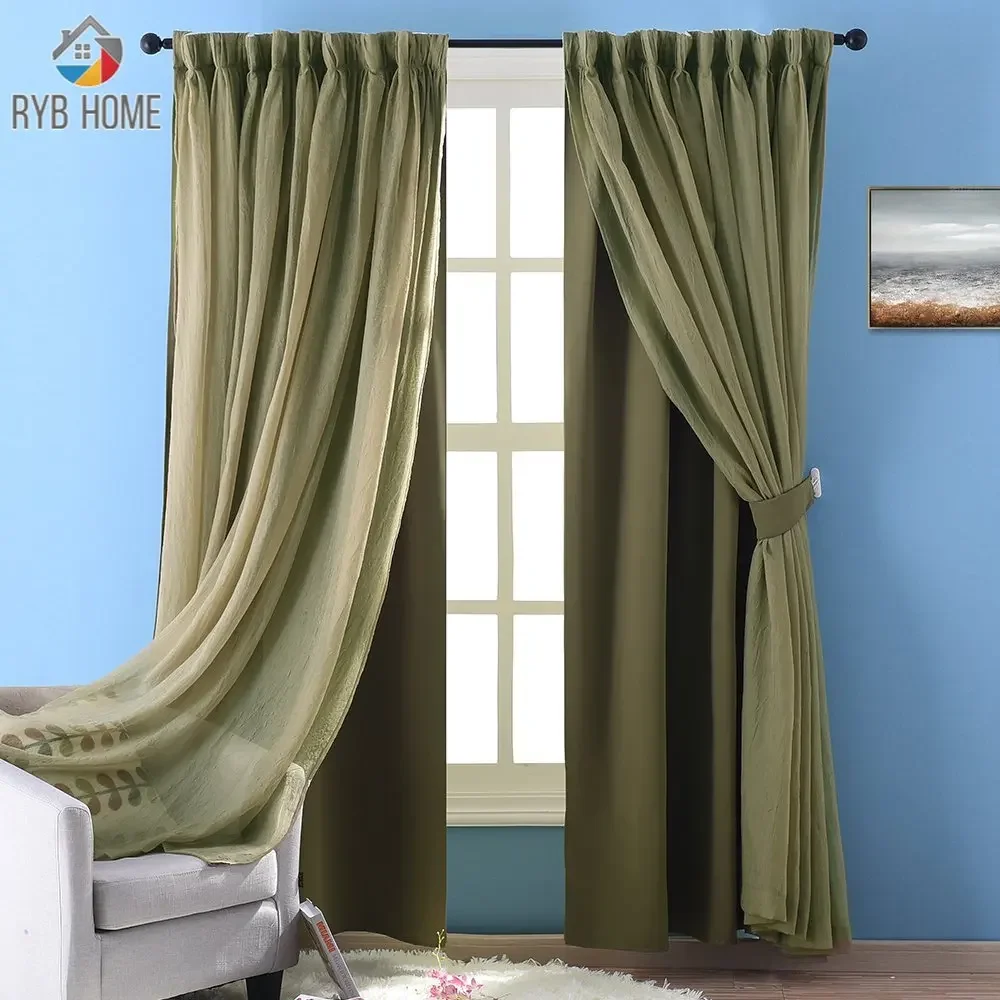 RYBHOME-Back-Tab-Curtain-Crushed-Sheer-Crinkled-Voile-with-Blackout ...