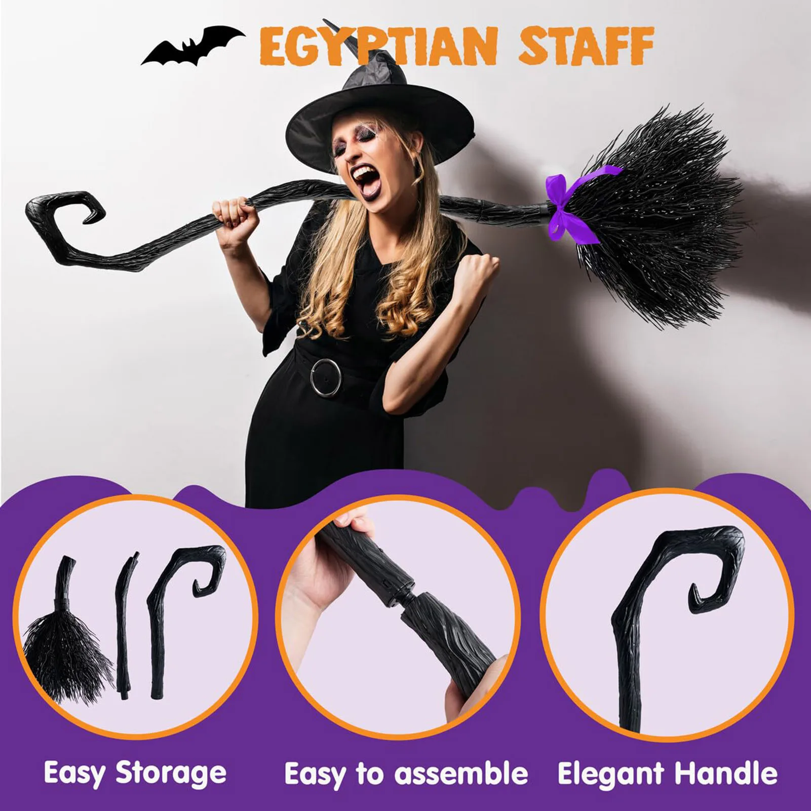 Halloween Broom Prop Black Detachable Witch Broom For Cosplay ...