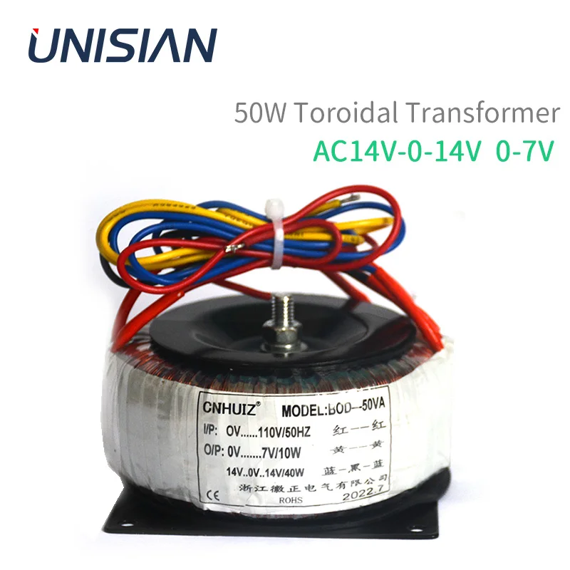 UNISIAN 50W AC110 / 220V Toroidal Transformer 40W Dual AC14V 10W AC7V ...