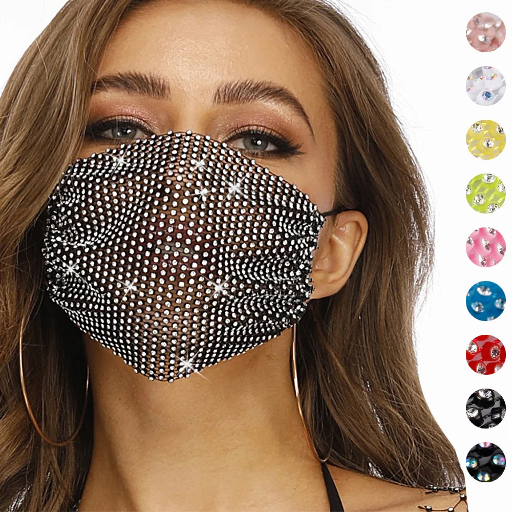 Women-Fashion-Face-Mask-With-Rhinestone-Elastic-Reusable-Washable ...