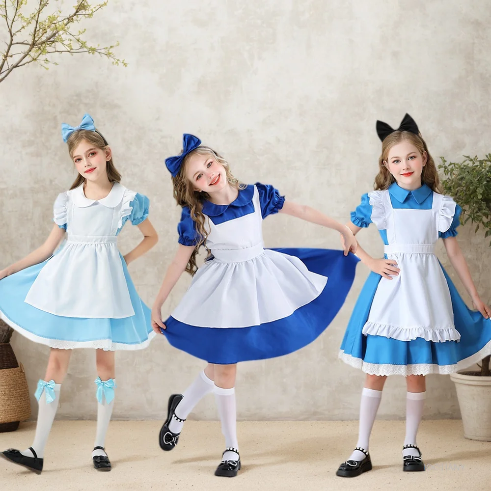 Halloween Baby Girl Costume Anime Alice In Wonderland Blue Party Dress ...