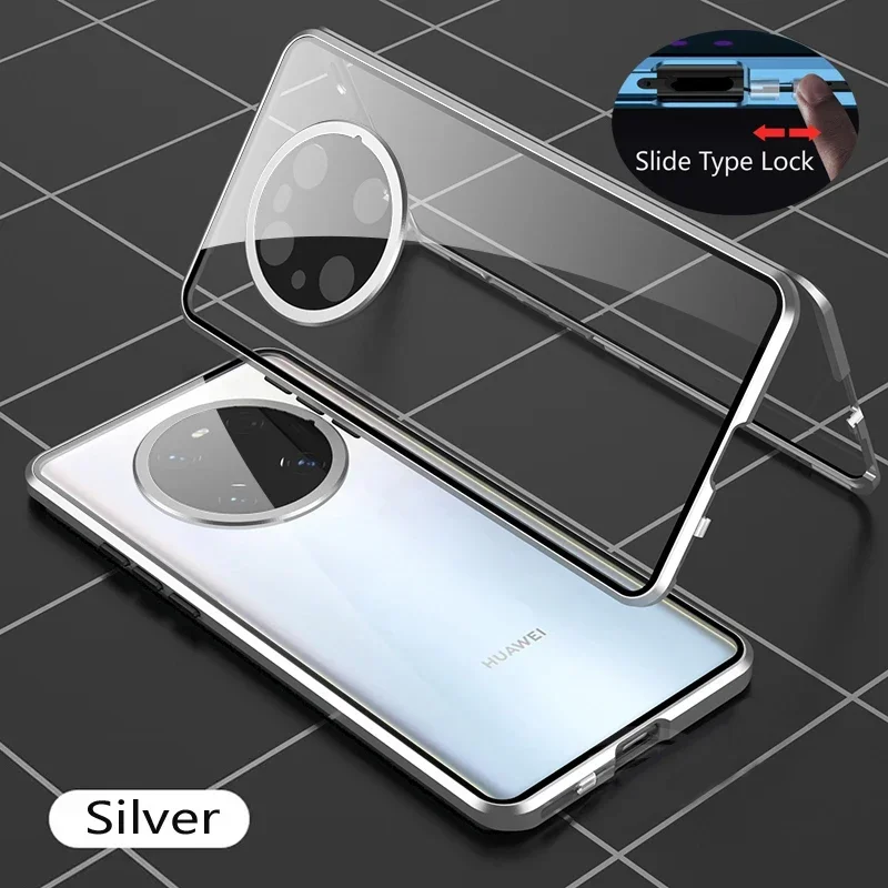 Double Sided Temper Glass Snap Lock Metal Magnet Phone Case for Huawei ...