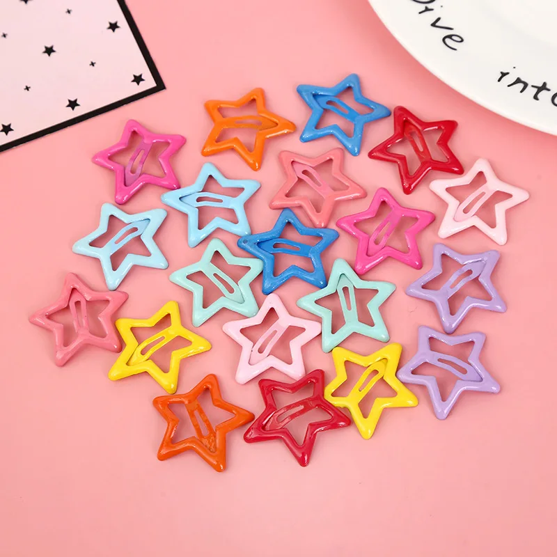 10 Pcs/Lot New Colorful Star Snap Clip For Girl Solid Barrettes Hairpin ...