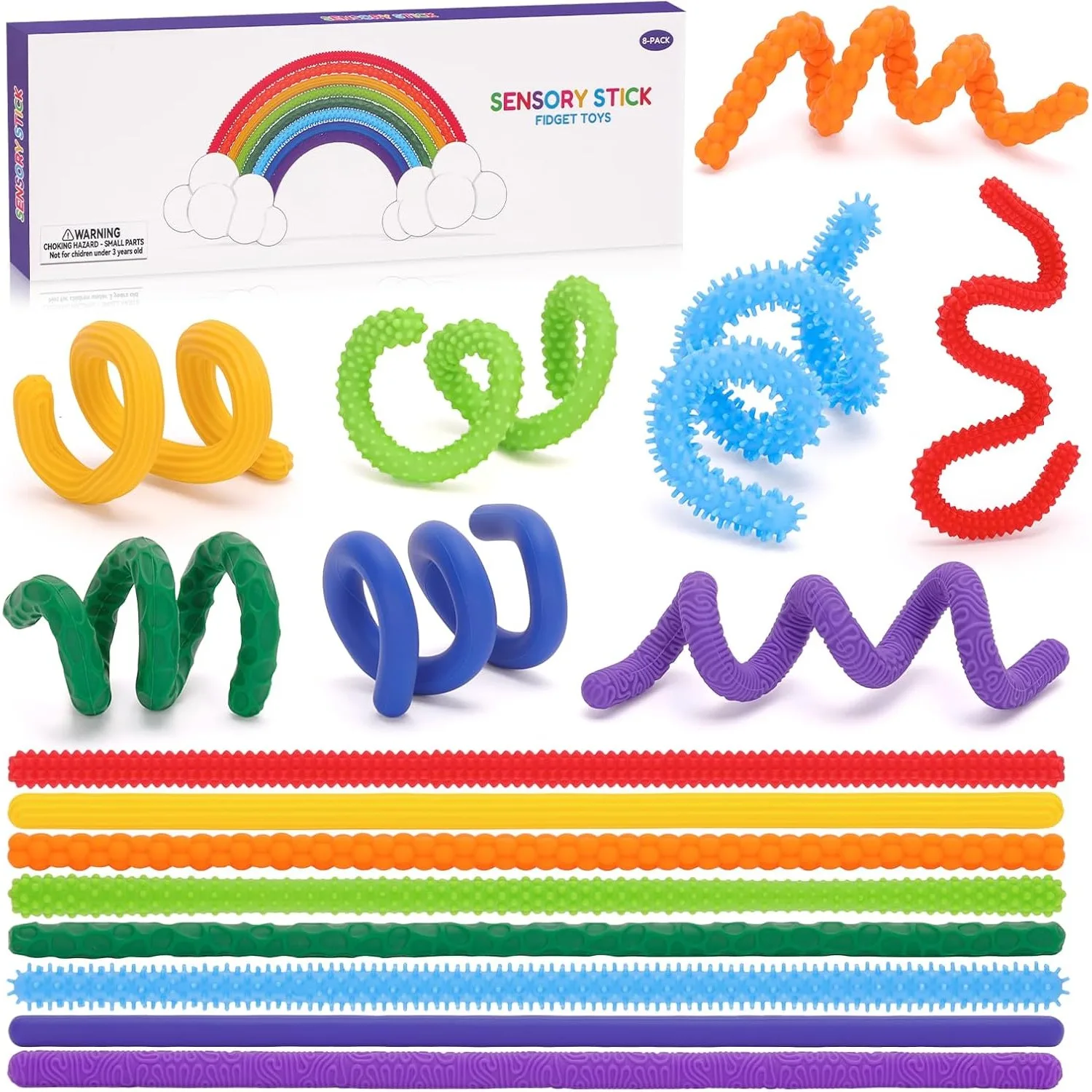 8pcs EDC Fidget Sensory Sticks toys, Worry Balls Autism Calming Kid ...