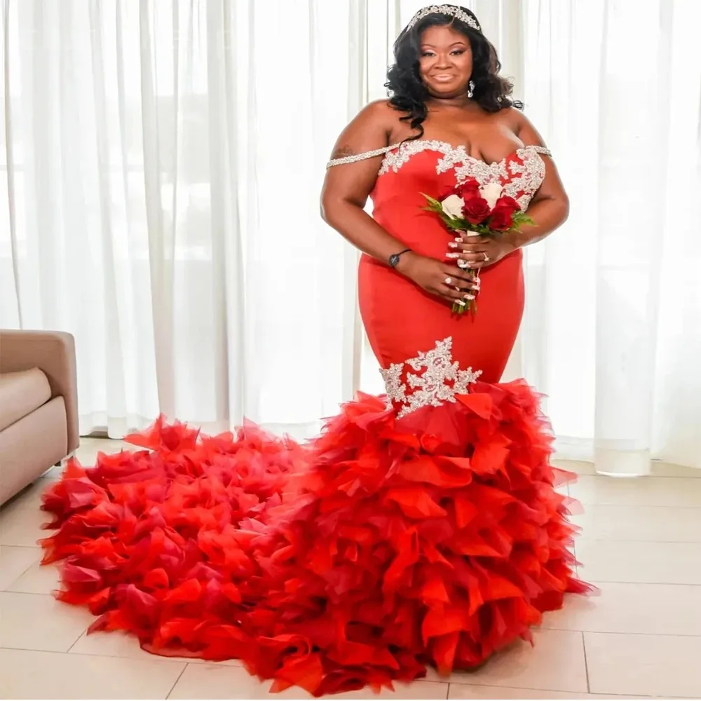 Romantic-Off-the-Shoulder-Appliques-Red-Wedding-Dress-for-Bride-Robe-De ...