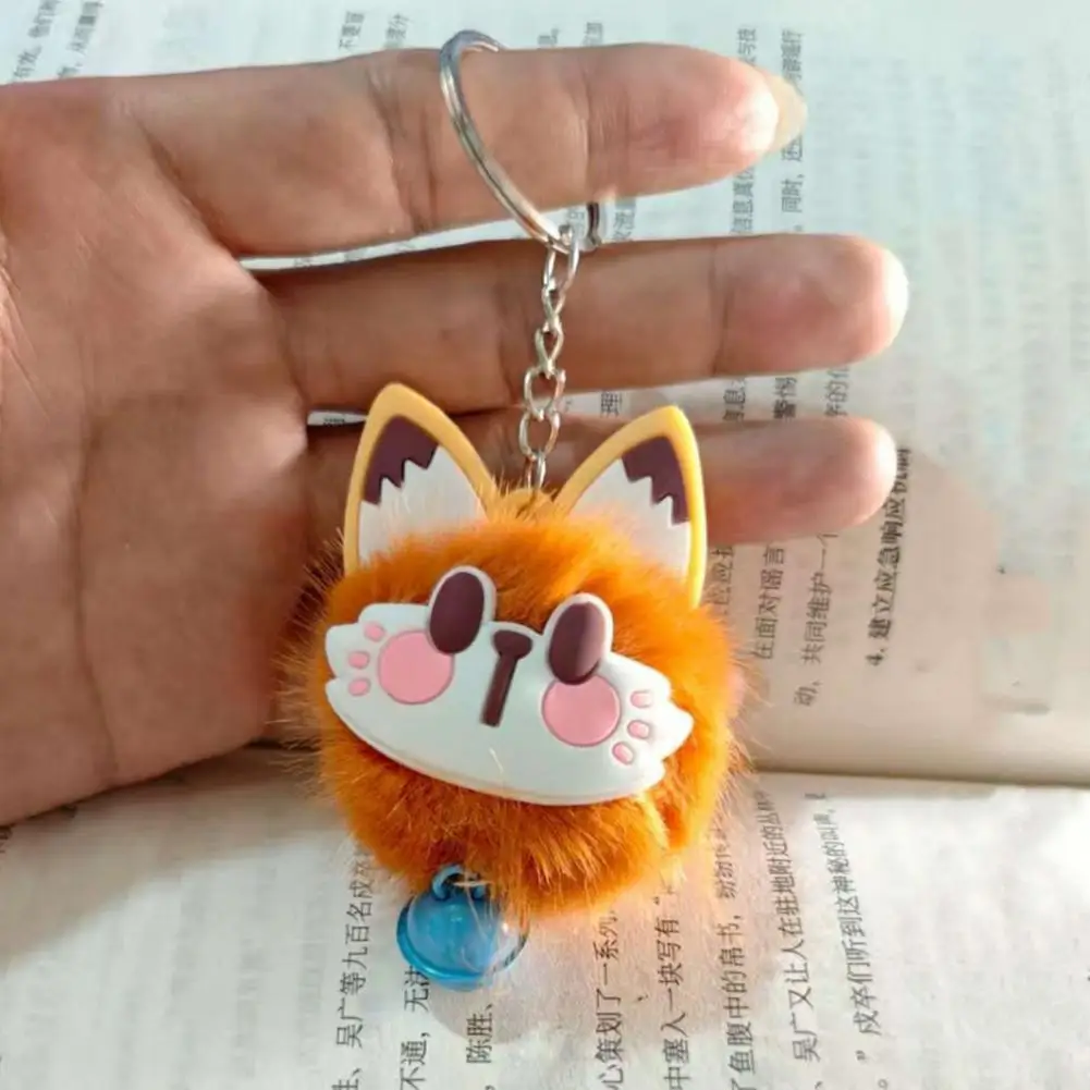 Soft Plush Keychain Furry Fox Face Keychain Pendant with Bell Pink Paw ...