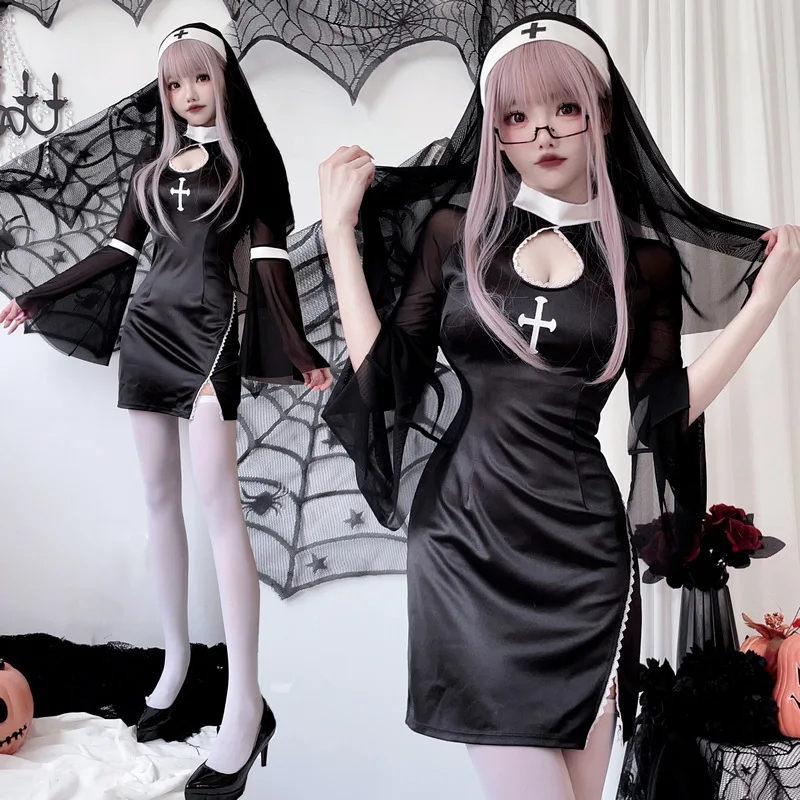 Women Halloween Sexy Nun Cosplay Costume Vampire Cross Dark Gothic ...