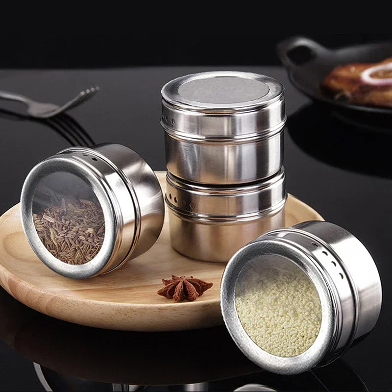 Magnetic-Spice-Jars-with-Wall-Mounted-Rack-304-Stainless-Steel-Spice ...