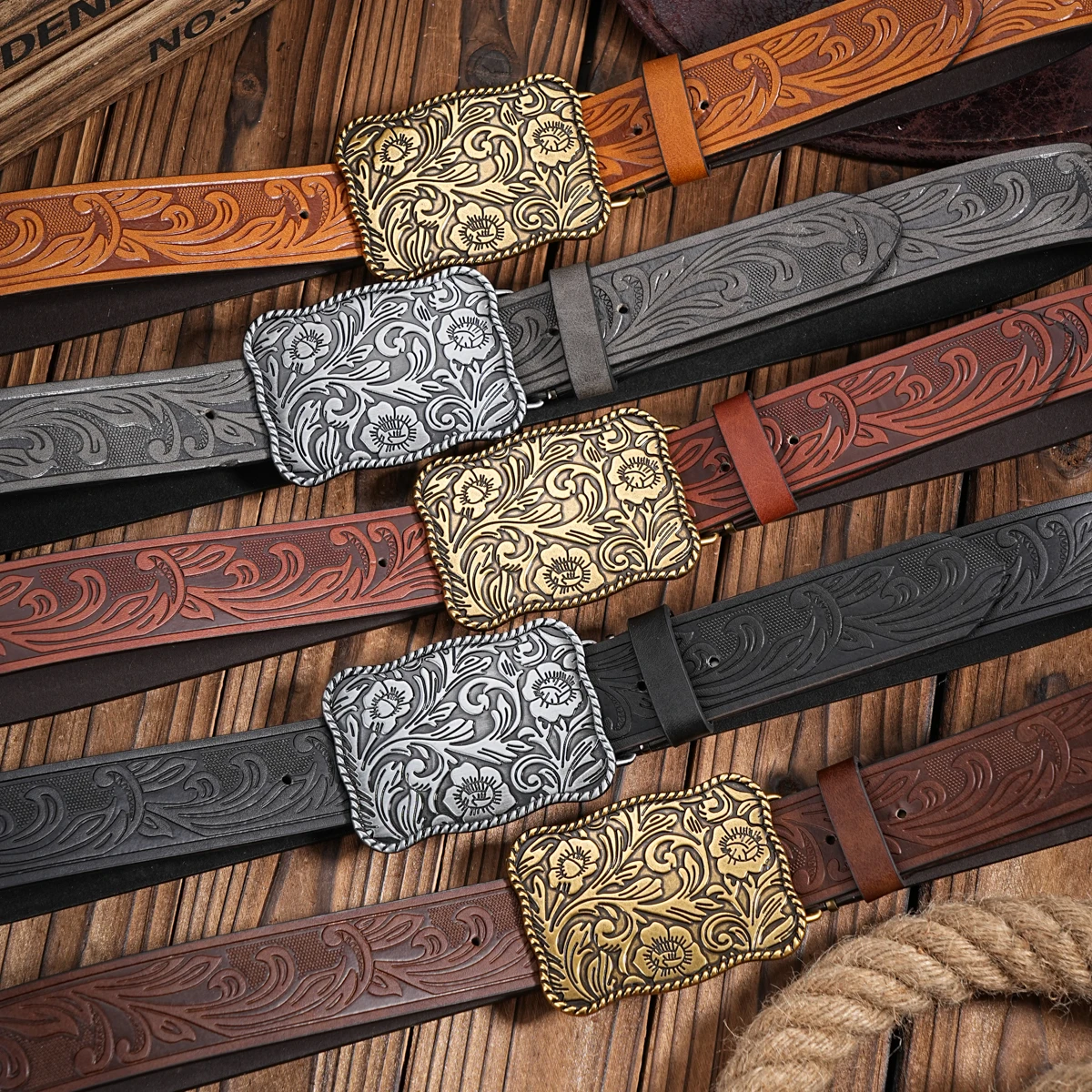 Cintos de fivela de couro cowboy ocidental, padrão cavalo, cinto de ...