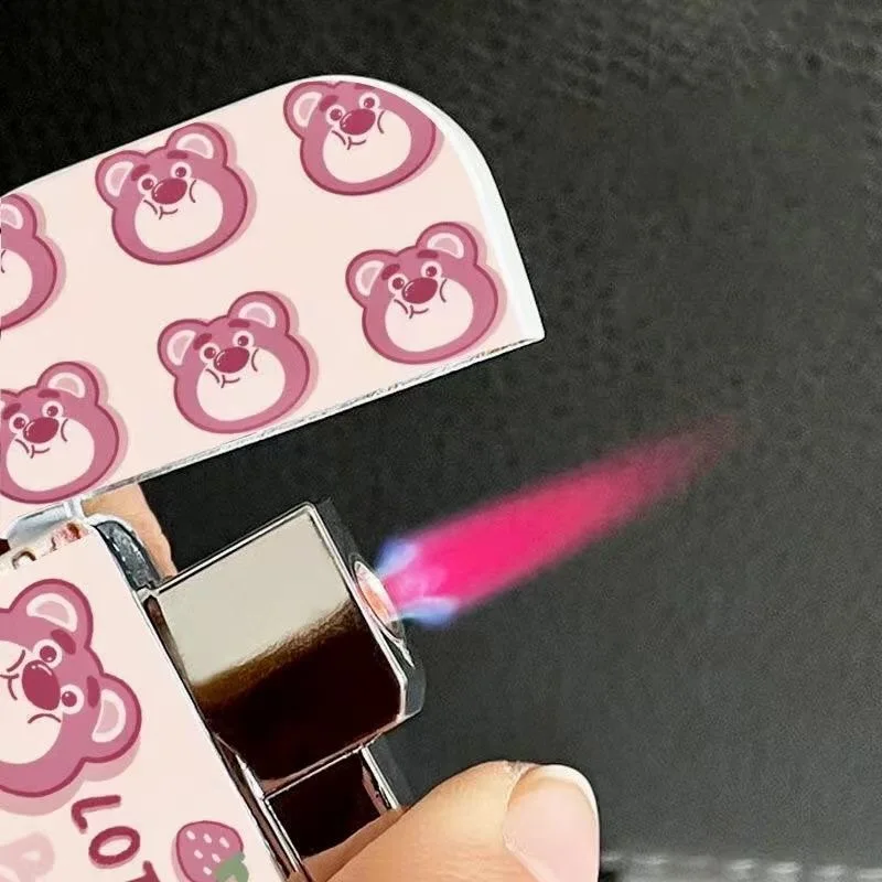 Encendedor de Gas butano inflable a prueba de viento para mujeres y niñas, llama de chorro rosa ...