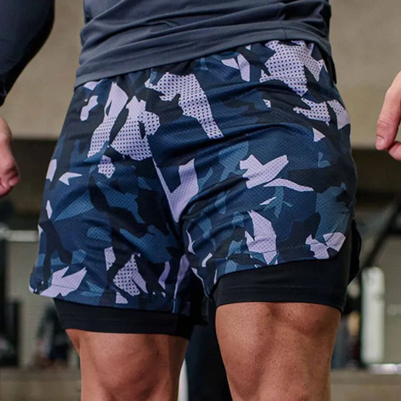 Men's Running Shorts Double-deck Fitness Sport Jogging Short Pants ...