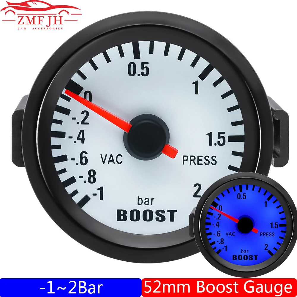2-52mm-Auto-Car-Gauge-1-2BAR-Turbo-Boost-Gauge-Blue-LED-Light-30-30PSI ...