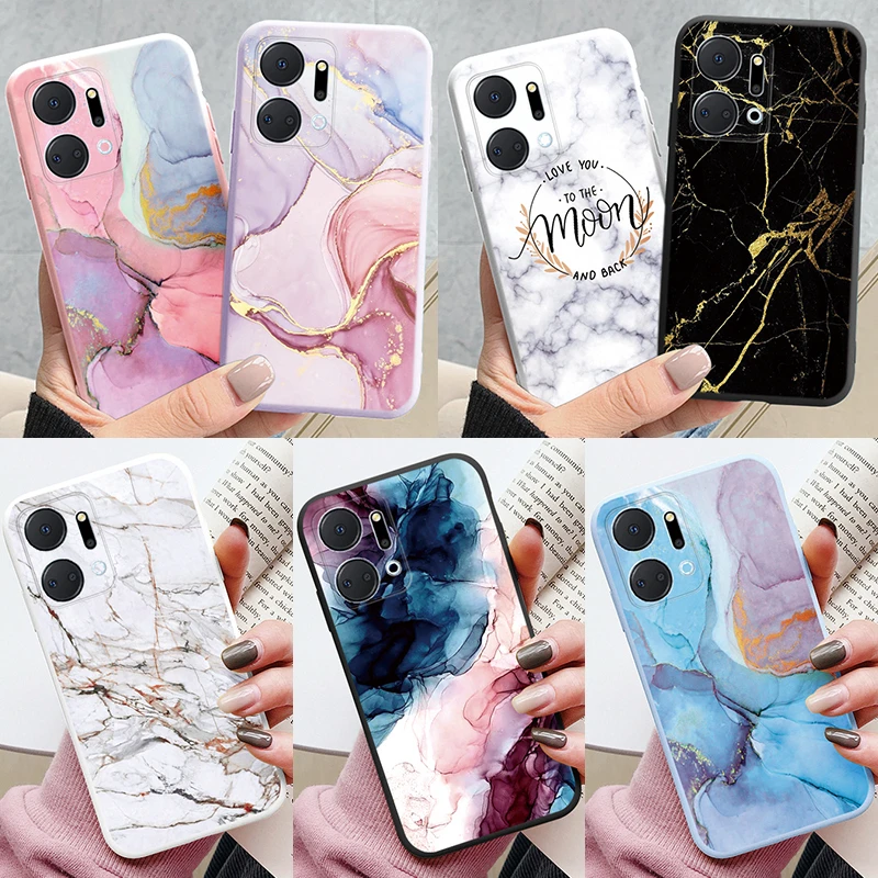 Case For Honor X7a Back Cover Protective Silicone Funda Fashion Marble ...