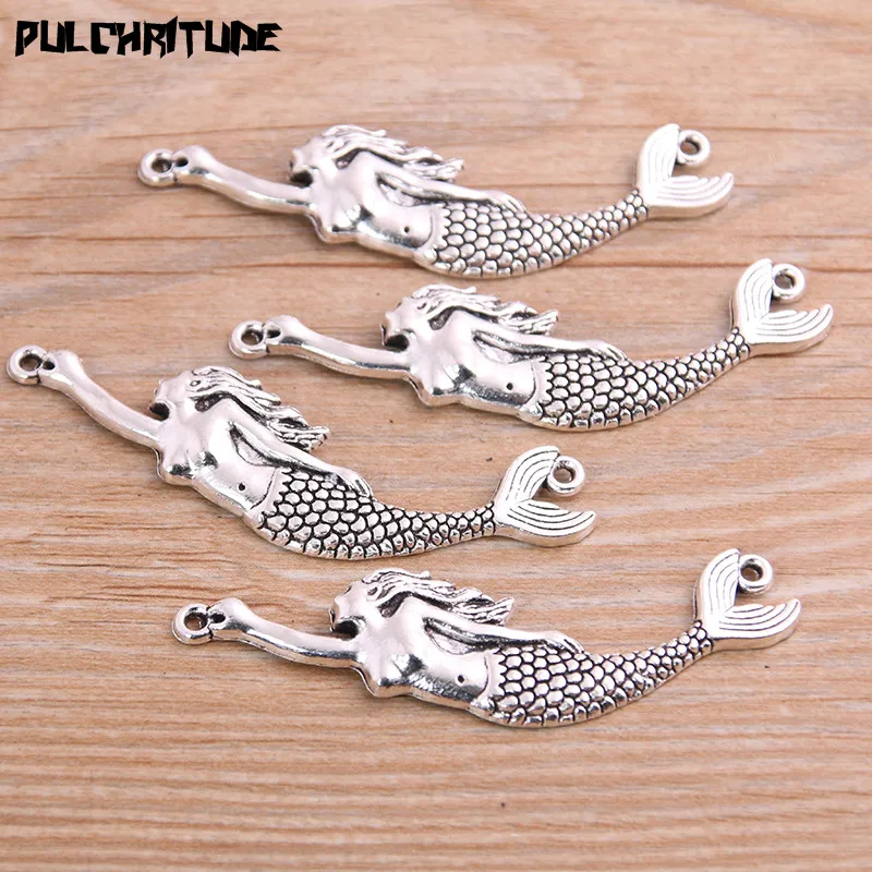 5PCS-18-60mm-Ancient-Silver-color-Color-Metal-Zinc-Alloy-Mermaid-Charms ...