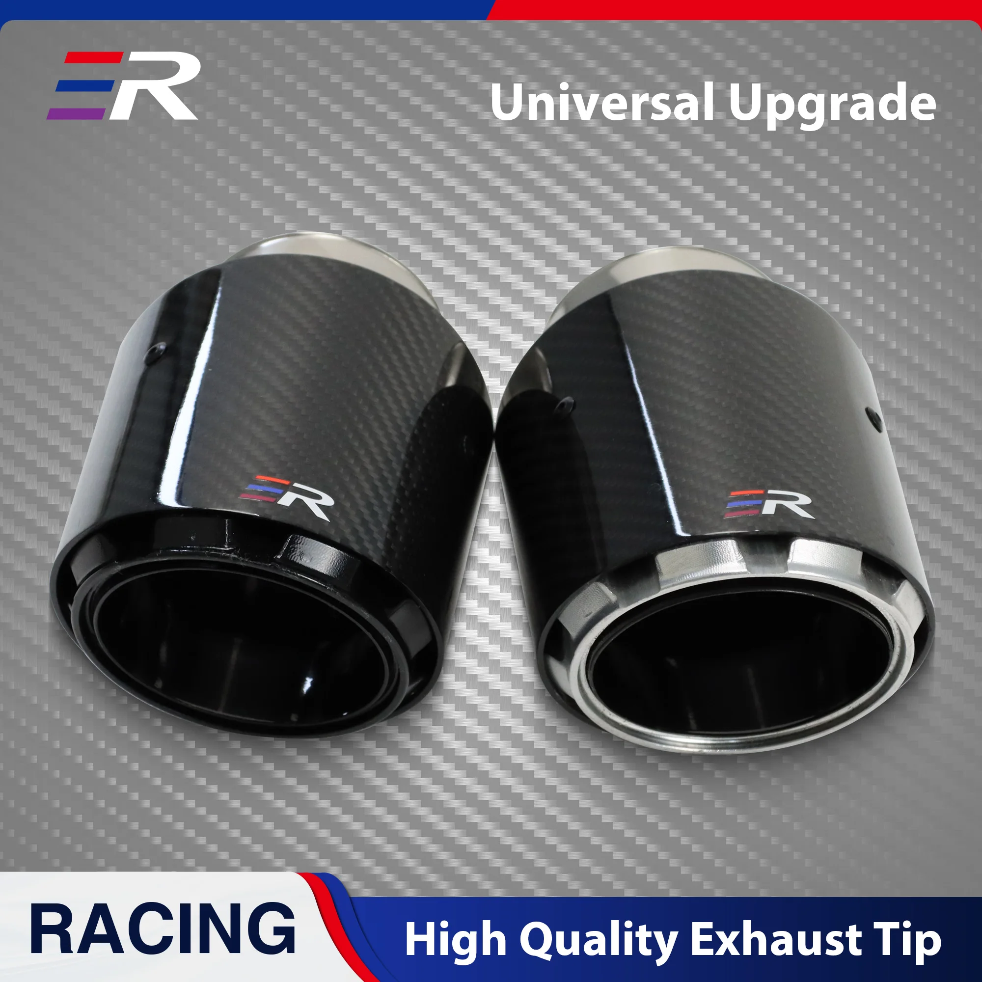 ER New Upgrade 3 Layer Exhaust Tip Glossy Carbon Fiber Universal Car ...