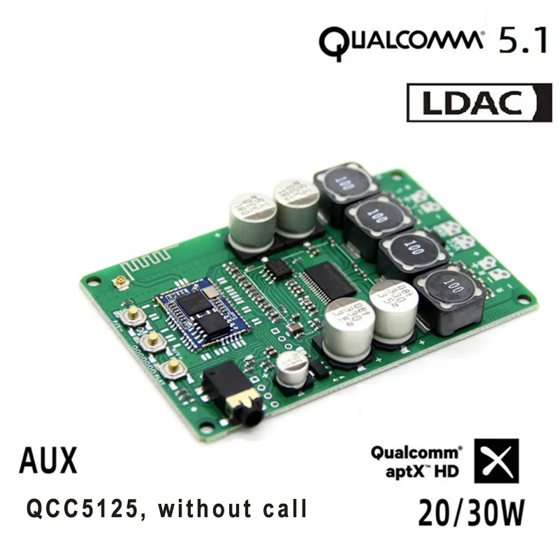 LDAC BT5.1 퀄컴 QCC5125 무손실 풀 포맷 디코딩 AUX 입력 APTXHD 파워 앰프 보드, 2x30W ...