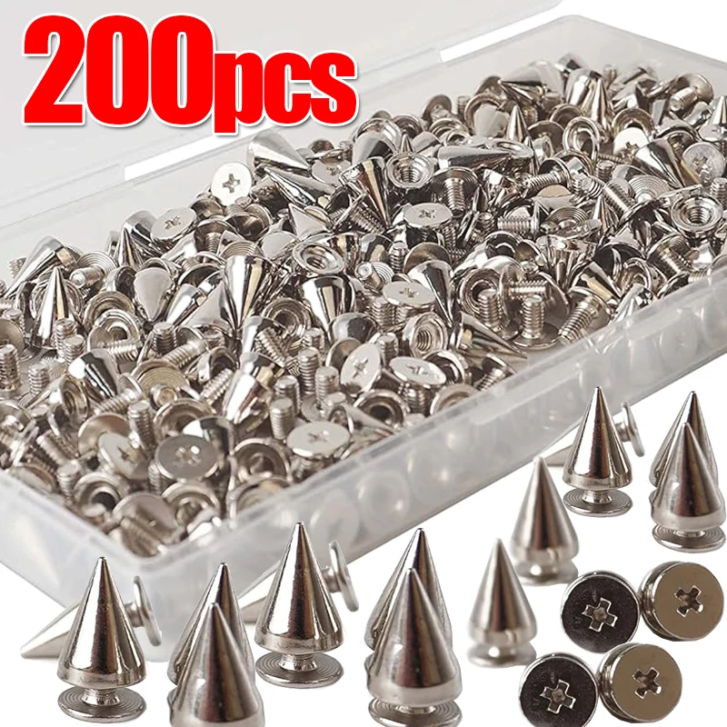 10-200Pcs-Metal-Cone-Spikes-Screwback-Studs-DIY-Leather-Crafts-Garment ...