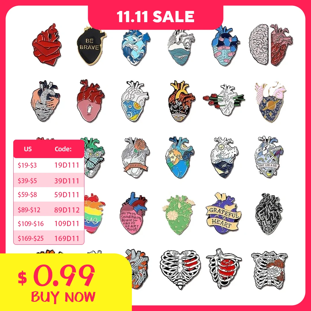 Medical-Lung-Brain-Enamel-Pins-Creative-Organ-Heart-Lapel-Brooches ...