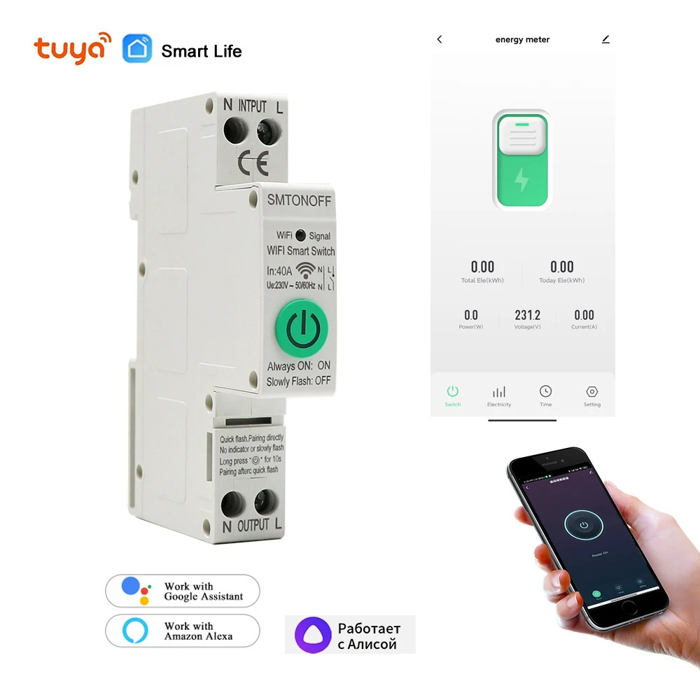 18mm40a Tuya Single Phase Din Rail Wifi Smart Energy Meter Timer Power ...