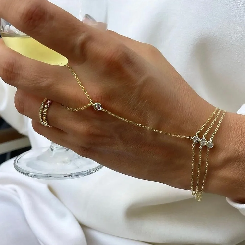14K-Gold-Plated-Titanium-Fashion-Bracelet-for-Women-Triple-Hand-Chain ...