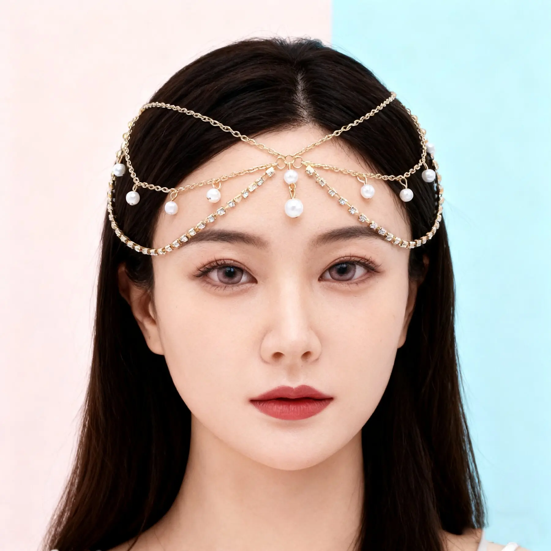 Moda strass pérola cruz correntes testa acessórios de cabelo para ...