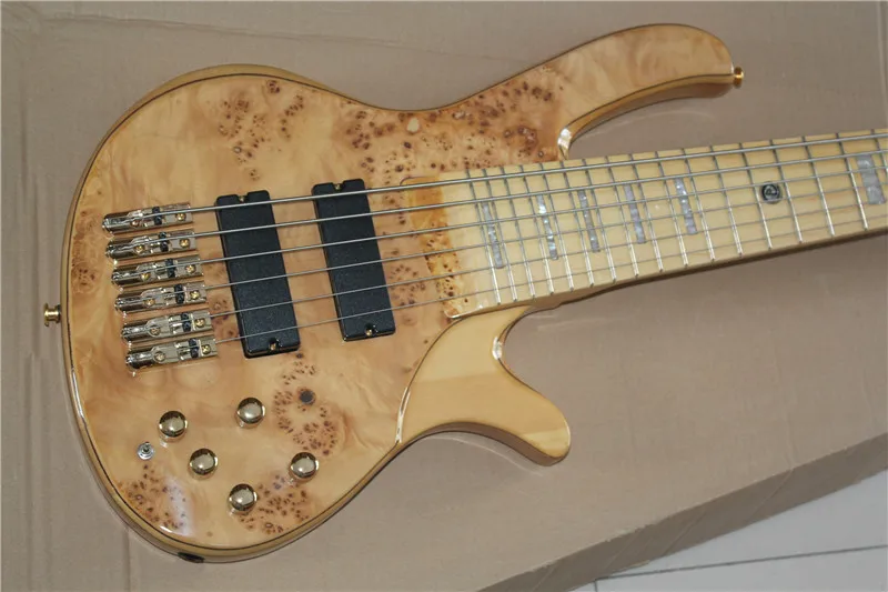 Natural-Wood-6-String-Electric-Bass-Guitar-Gold-Hardware-Bass-Guitar-6 ...