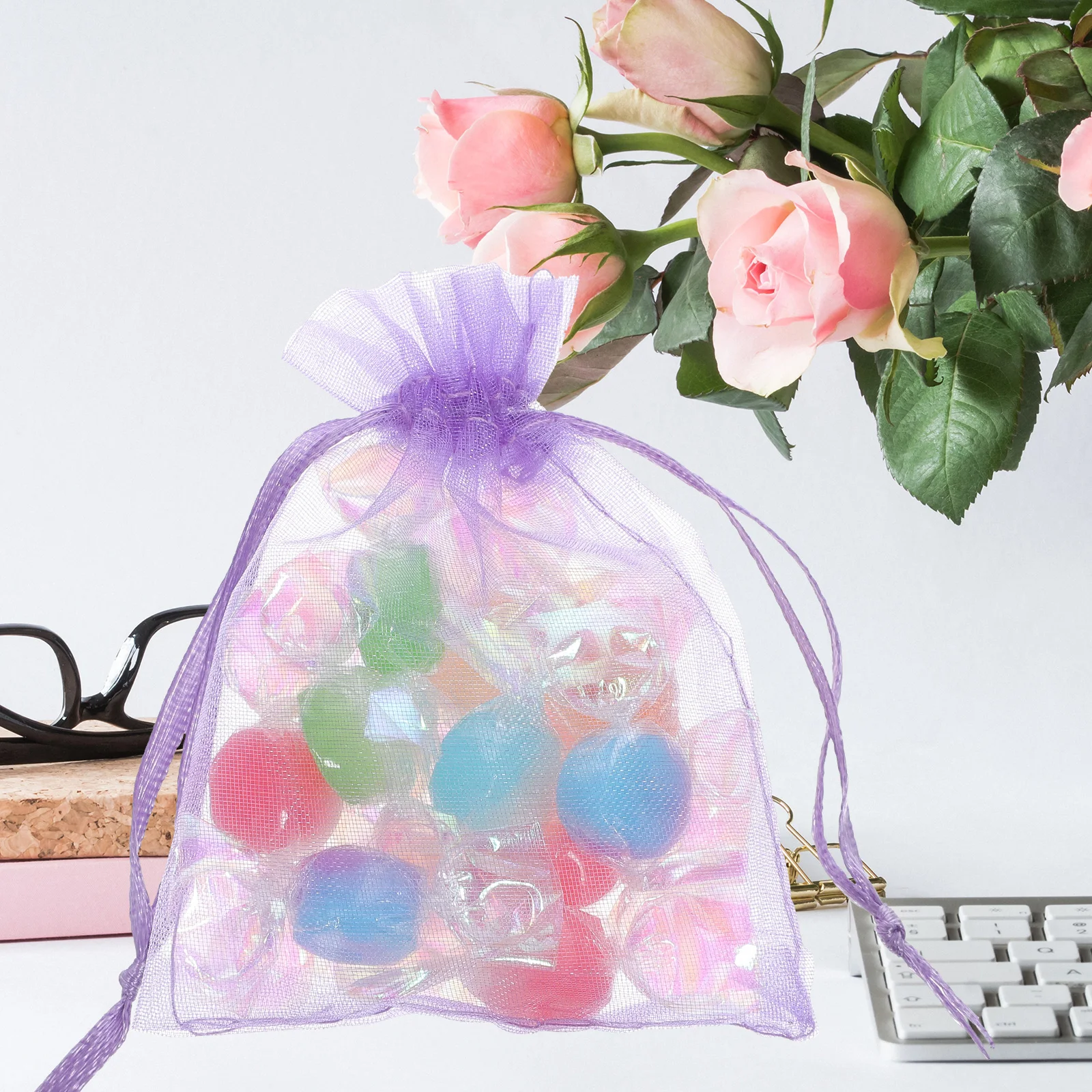50Pcs Organza Gift Bag Gauze Bags Candy Pouches Purple Small Gifts ...