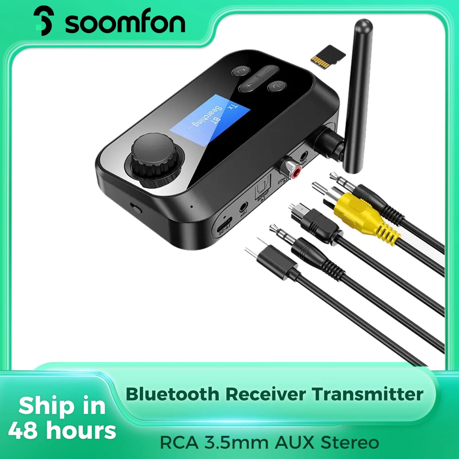 SOOMFON 2 IN 1 Bluetooth 5.0 Receiver Transmitter RCA 3.5MM Aux Wireless Stereo Music Audio ...